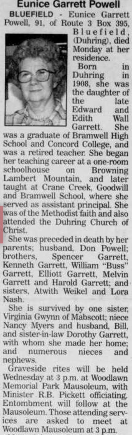 Eunice Garrett Powell Memoriam